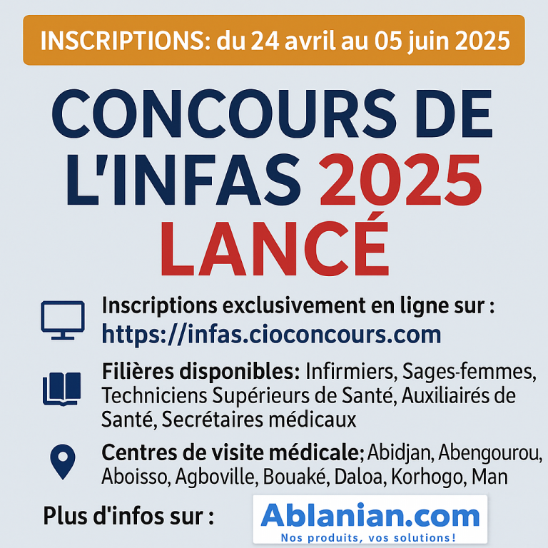 LE CONCOURS D’ENTRÉE À L’INFAS 2025 EST OUVERT – Ablanian.com